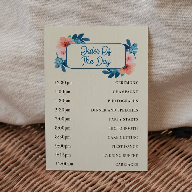 Vintage Floral Order of the Day Card | InvitationWorks